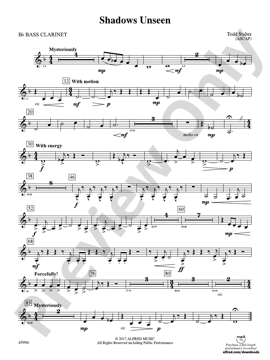 Shadows Unseen: B-flat Bass Clarinet: B-flat Bass Clarinet Part ...