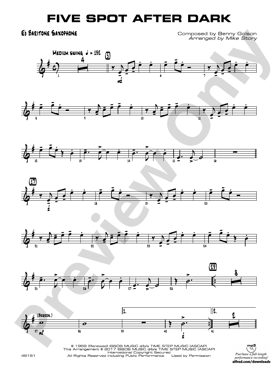 Five Spot After Dark: E-flat Baritone Saxophone: E-flat Baritone Saxophone Part - Digital Sheet ...