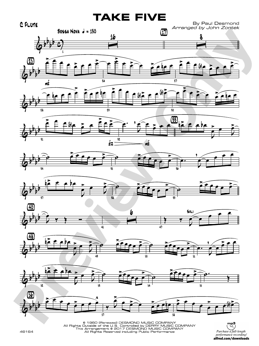 Take Five: Flute: Flute Part - Digital Sheet Music Download