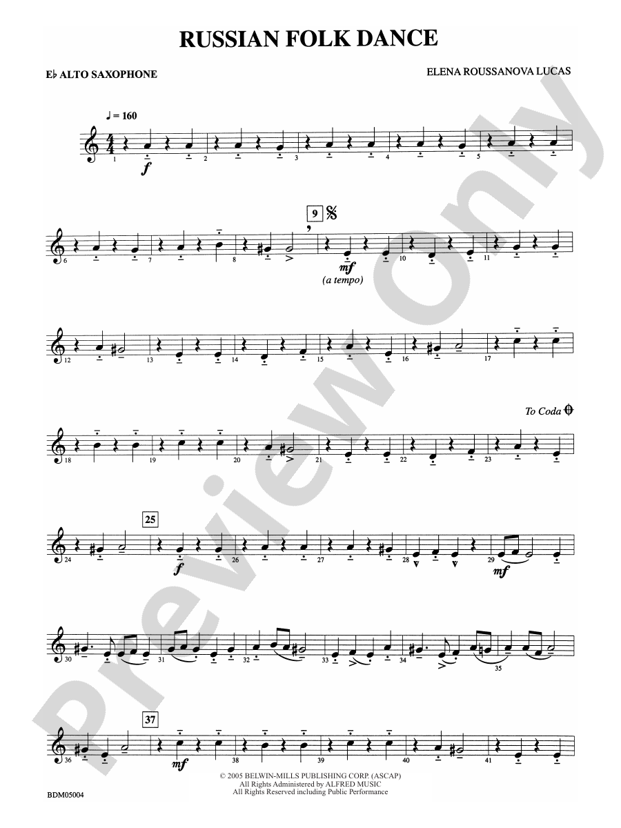Russian Folk Dance: E-flat Alto Saxophone: E-flat Alto Saxophone Part ...