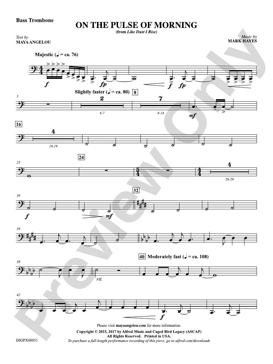 On the Pulse of Morning: Bass Trombone: Bass Trombone Part - Digital ...