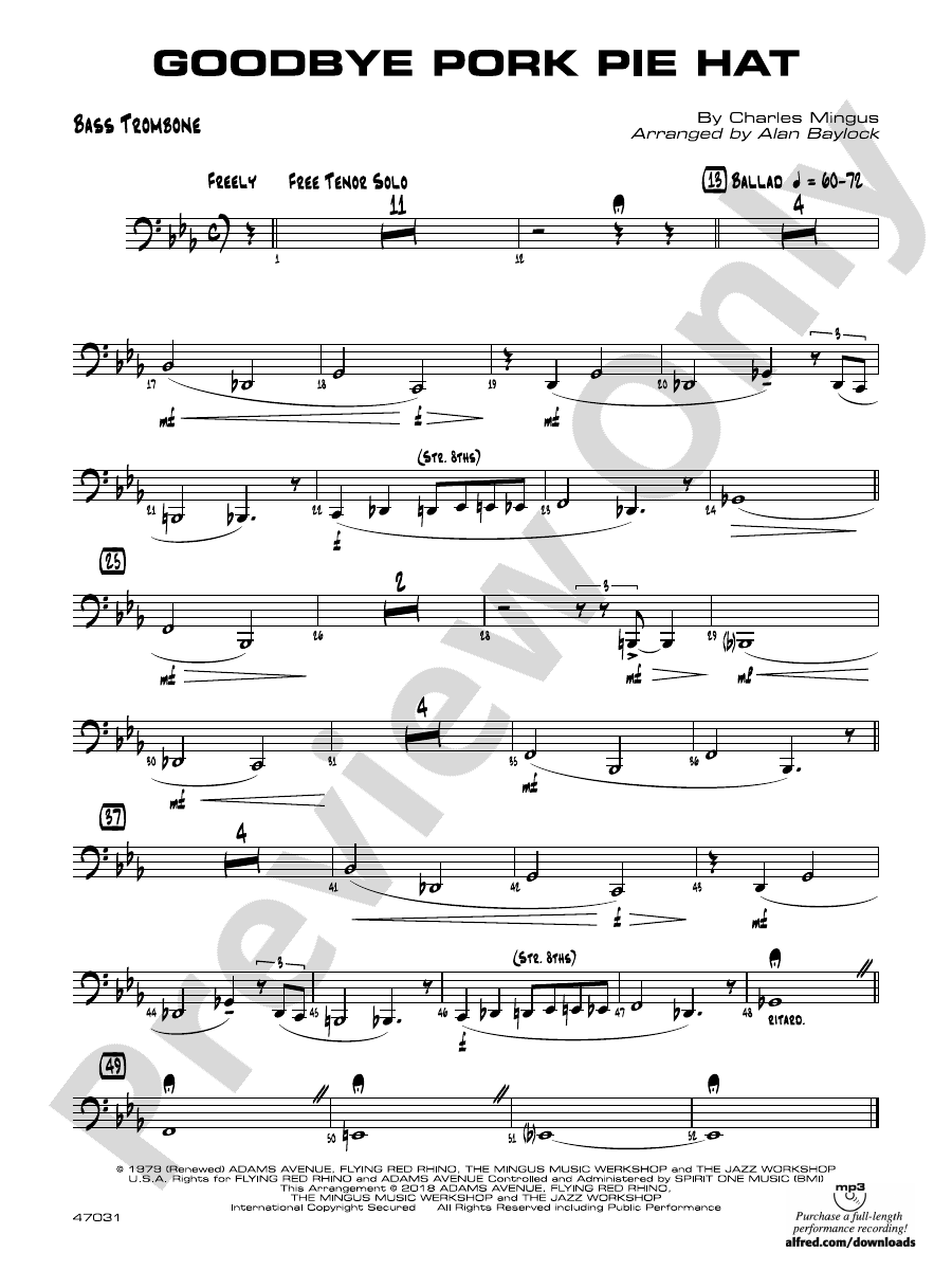Goodbye Pork Pie Hat: Bass Trombone: Bass Trombone Part - Digital Sheet Music Download