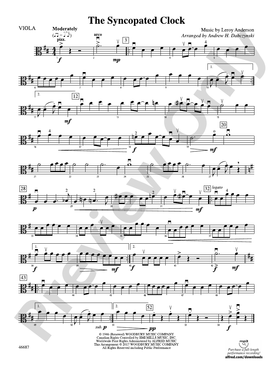 The Syncopated Clock: Viola: Viola Part - Digital Sheet Music Download