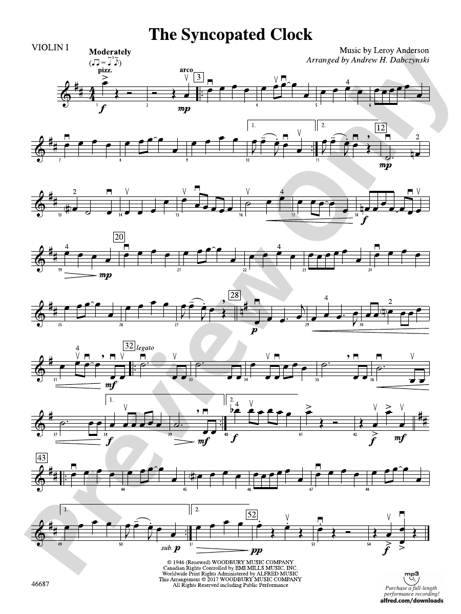 The Syncopated Clock: 1st Violin: 1st Violin Part - Digital Sheet Music ...