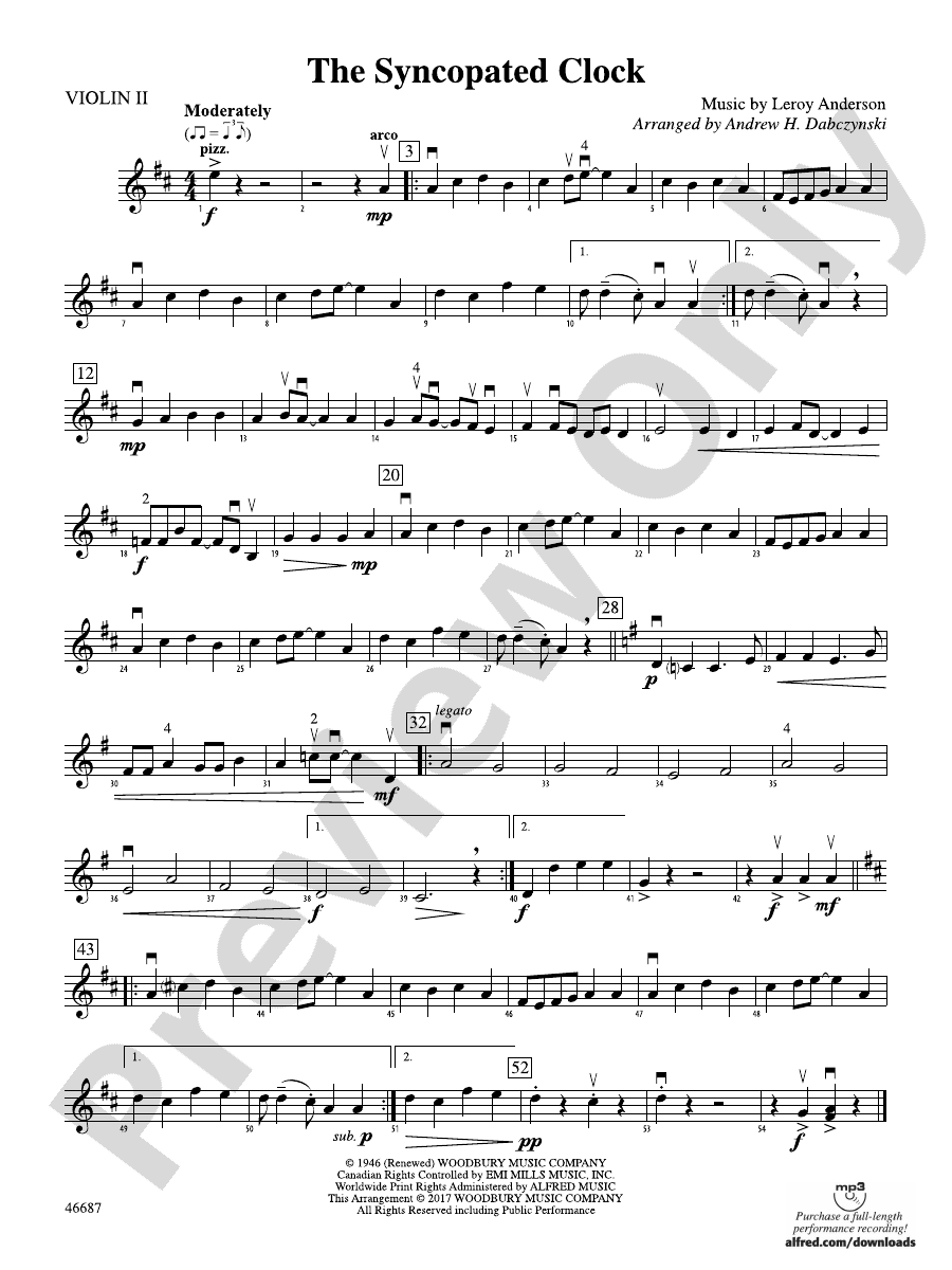 The Syncopated Clock: 2nd Violin: 2nd Violin Part - Digital Sheet Music Download