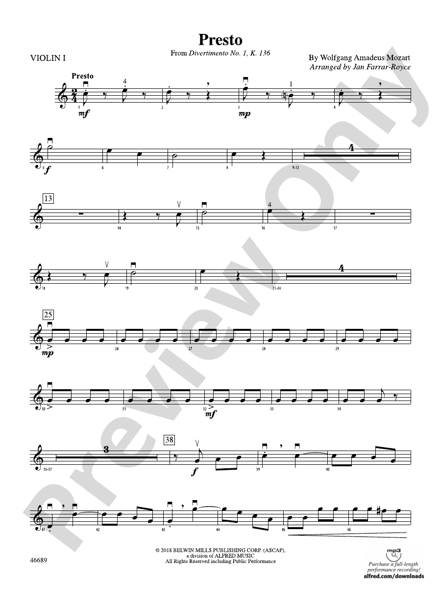 Presto: 1st Violin: 1st Violin Part - Digital Sheet Music Download