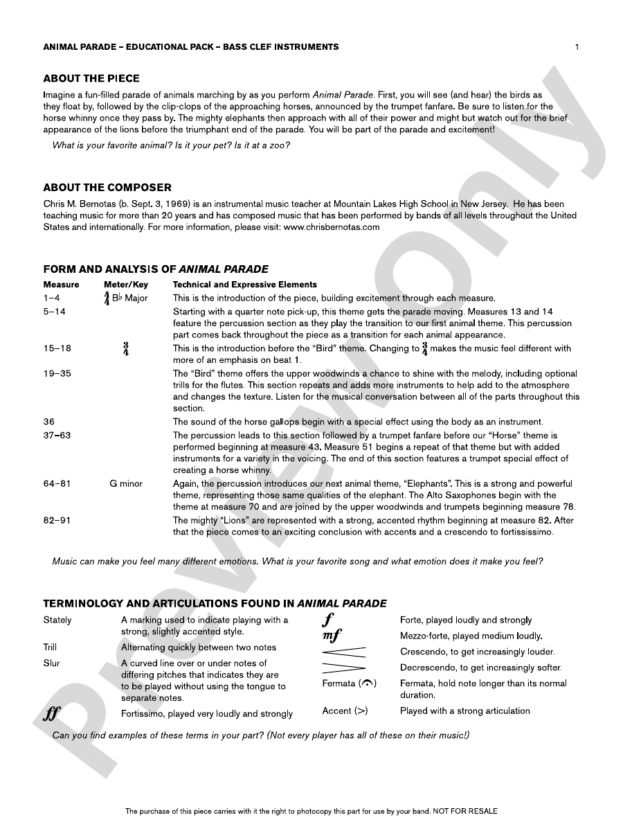 Animal Parade: Bass Clef Educational Pack: Bass Clef Educational Pack ...