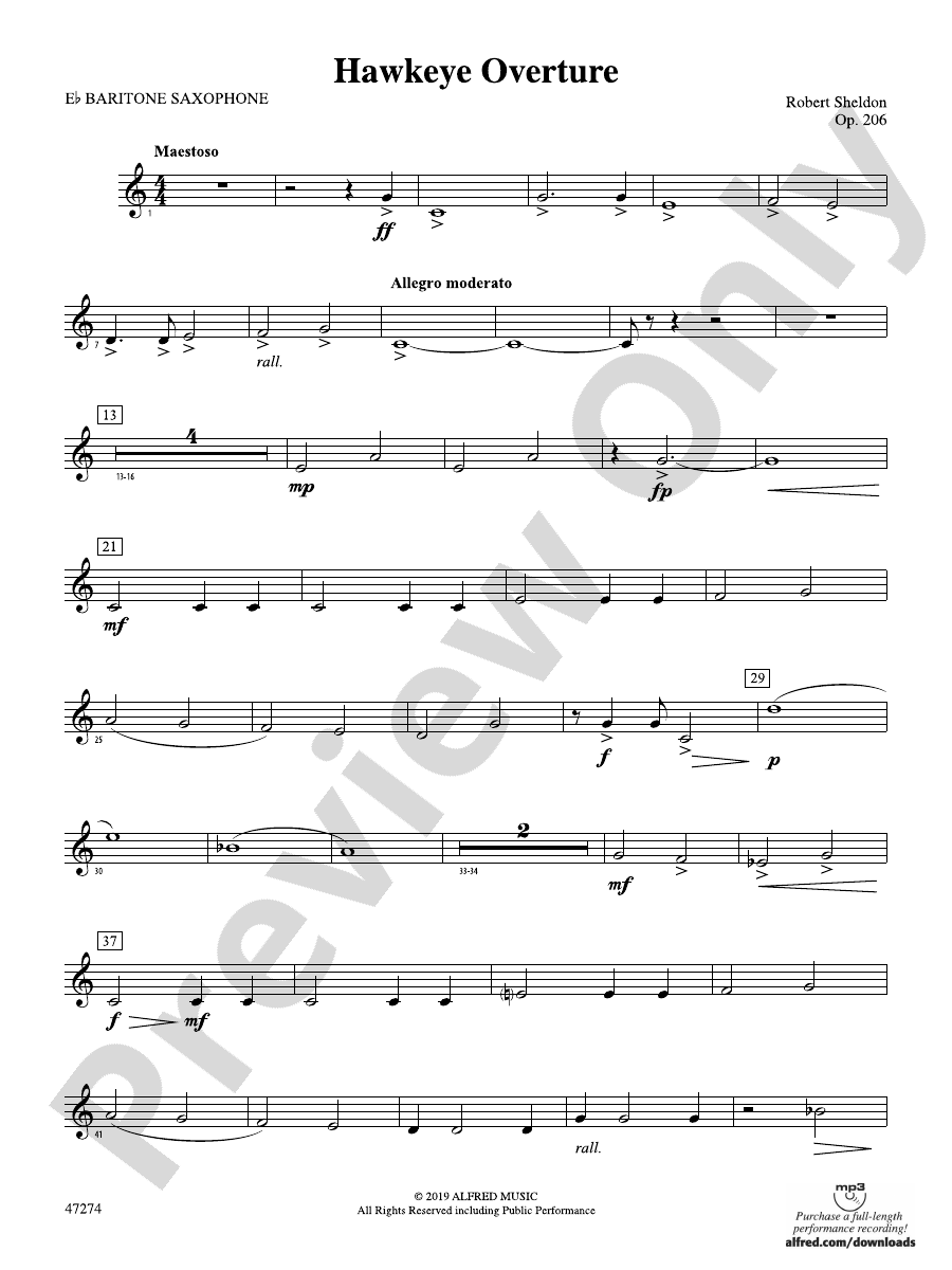 Hawkeye Overture: E-flat Baritone Saxophone: E-flat Baritone Saxophone Part - Digital Sheet ...