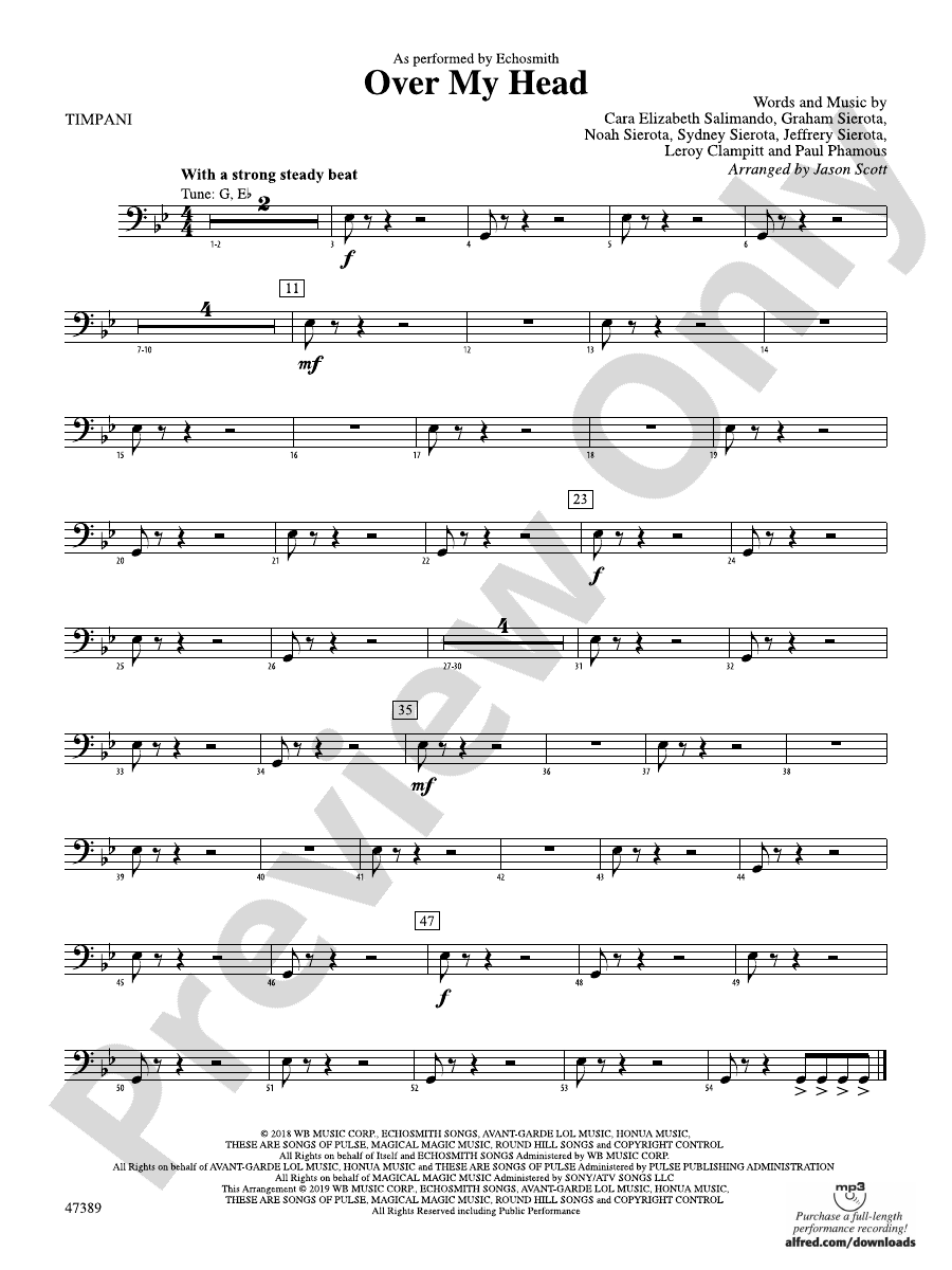 Over My Head: Timpani: Timpani Part - Digital Sheet Music Download