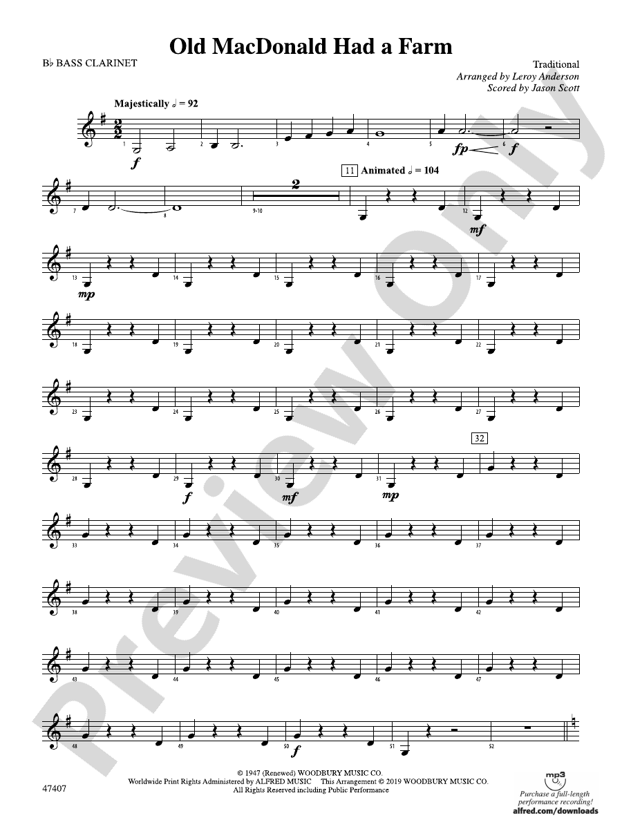Old MacDonald Had a Farm: B-flat Bass Clarinet: B-flat Bass Clarinet Part - Digital Sheet Music ...