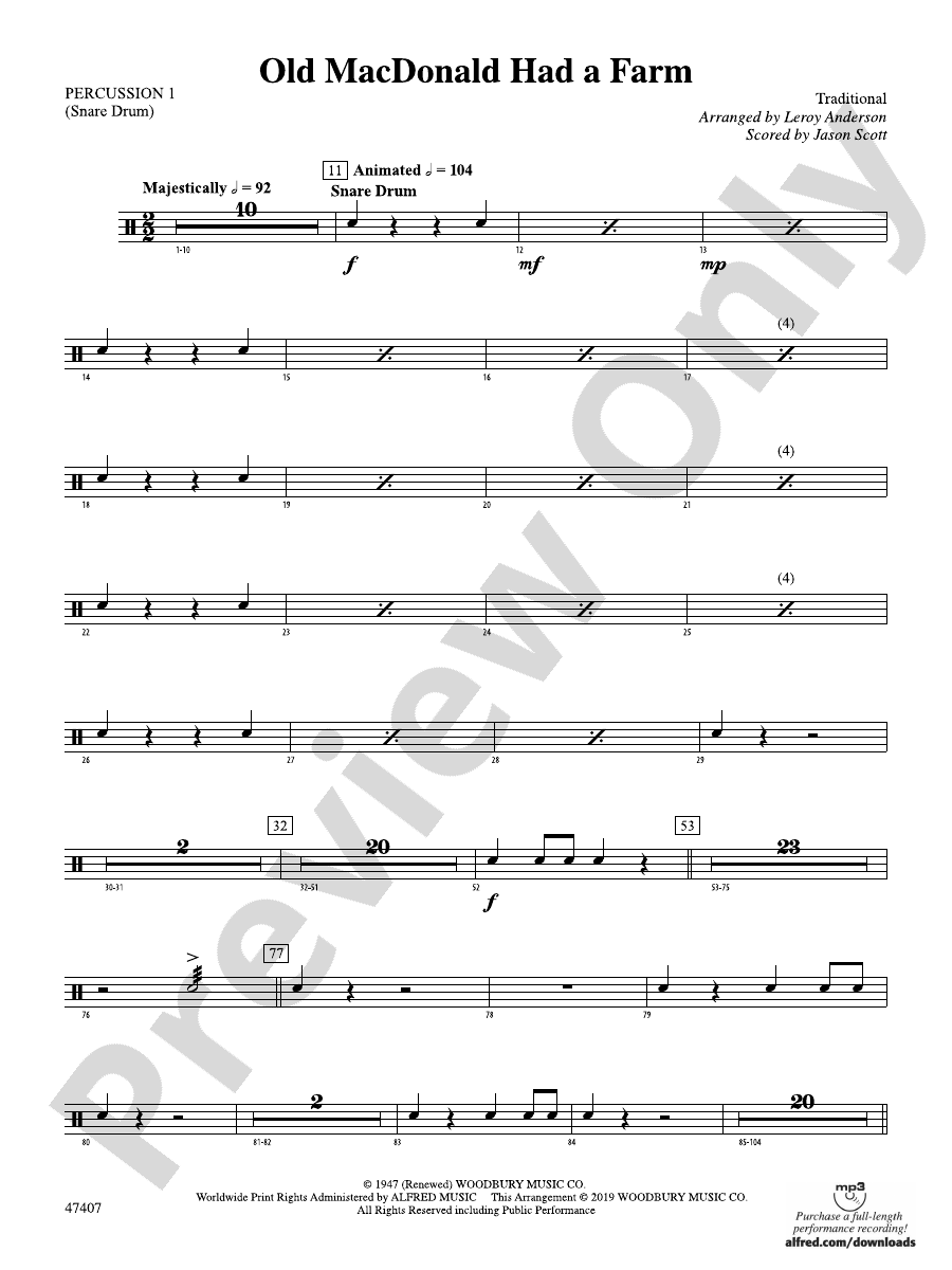Old MacDonald Had a Farm: 1st Percussion: 1st Percussion Part - Digital ...