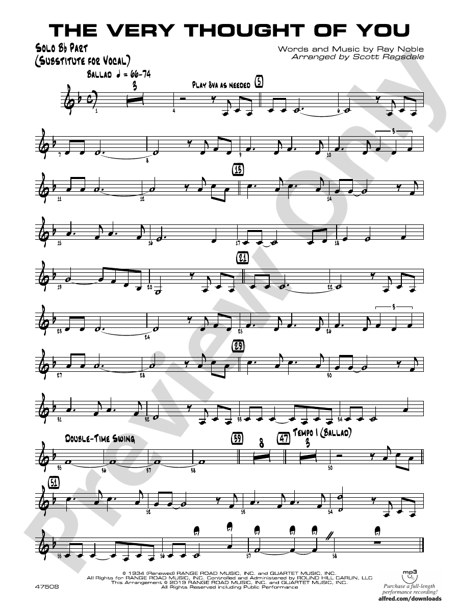 The Very Thought of You: Solo Bb Part (Substitute for Vocal): Solo Bb ...