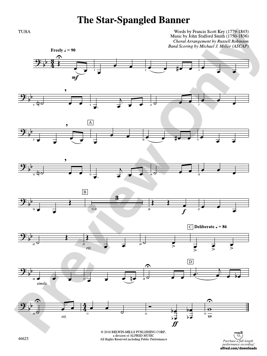The Star-Spangled Banner: Tuba: Tuba Part - Digital Sheet Music Download
