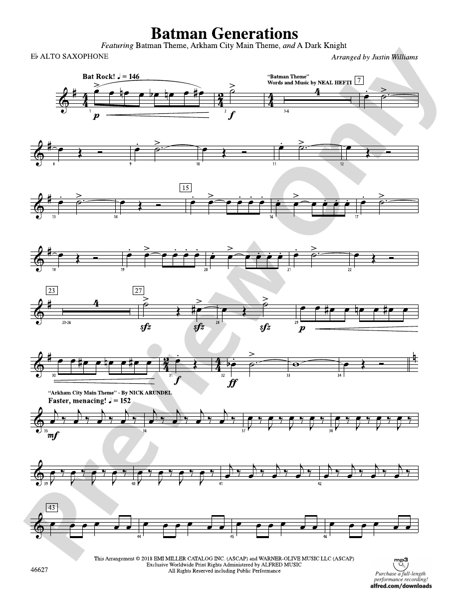 Batman Generations: E-flat Alto Saxophone: E-flat Alto Saxophone Part - Digital Sheet Music Download