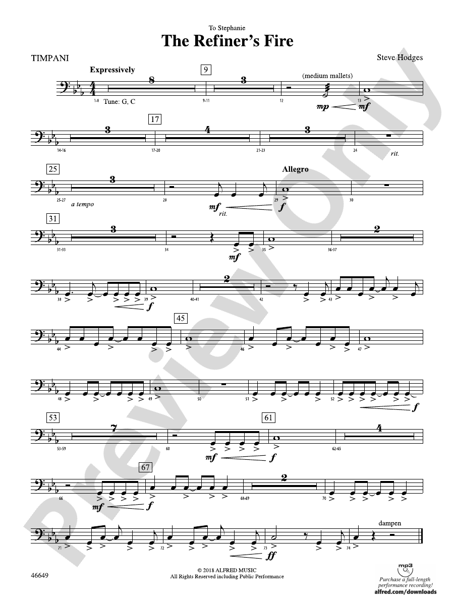 The Refiner's Fire: Timpani: Timpani Part - Digital Sheet Music Download