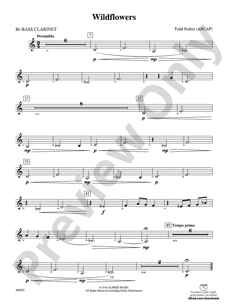 Wildflowers: B-flat Bass Clarinet: B-flat Bass Clarinet Part - Digital ...