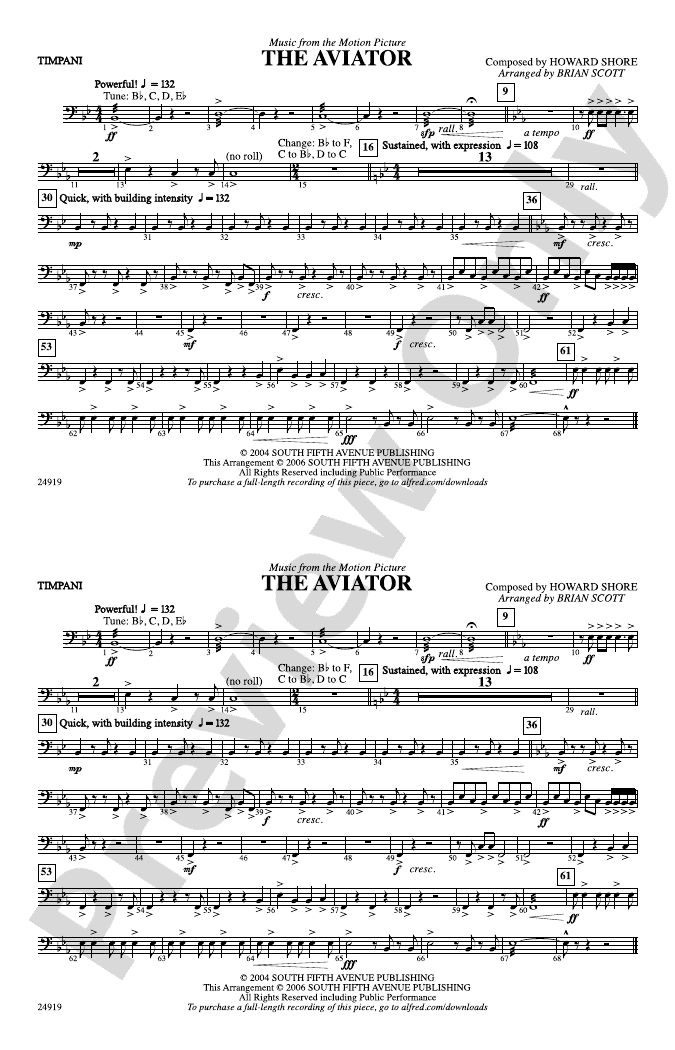 The Aviator: Timpani: Timpani Part - Digital Sheet Music Download