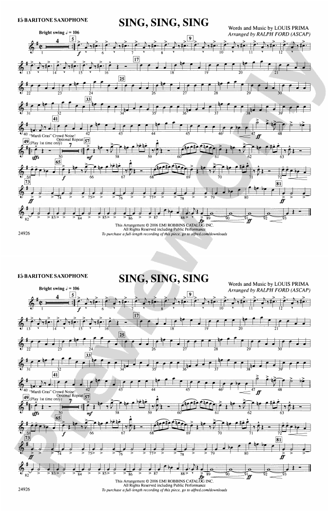 Sing, Sing, Sing: E-flat Baritone Saxophone: E-flat Baritone Saxophone ...