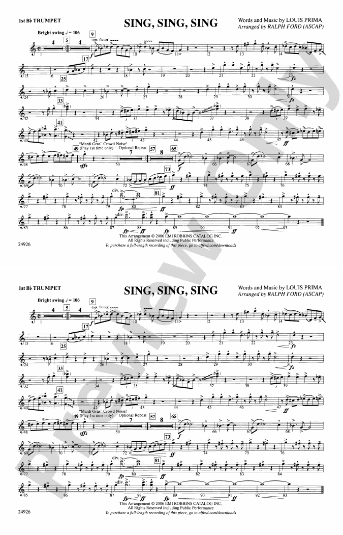 Sing, Sing, Sing: 1st B-flat Trumpet: 1st B-flat Trumpet Part - Digital ...