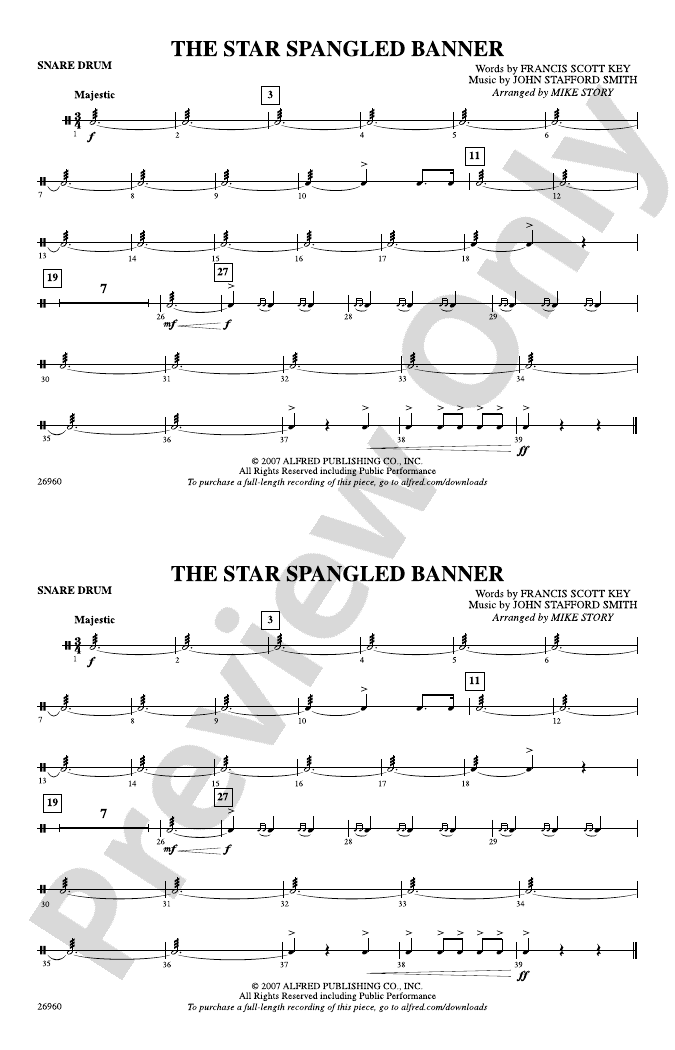 The Star-Spangled Banner: Snare Drum: Snare Drum Part - Digital Sheet Music Download