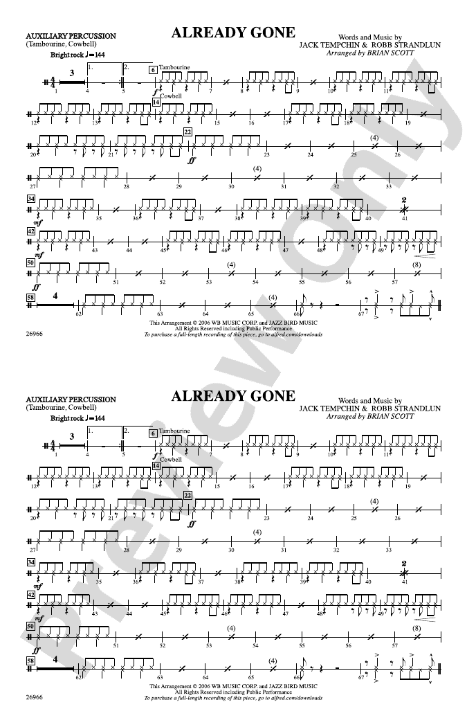Already Gone: Auxiliary Percussion: Auxiliary Percussion Part - Digital Sheet Music Download