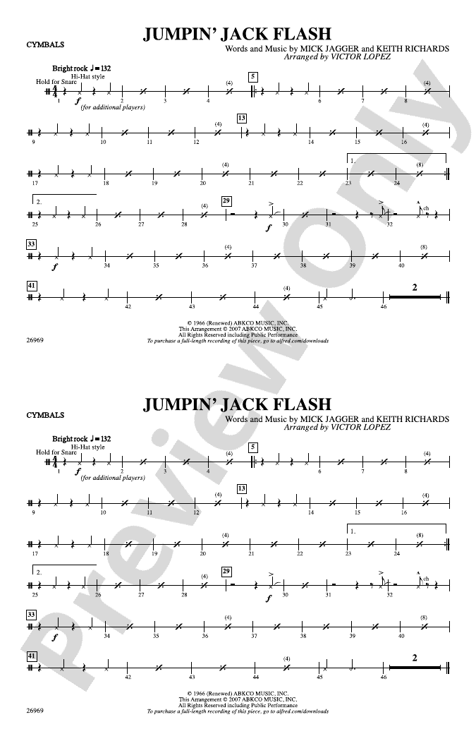 Jumpin' Jack Flash: Cymbals: Cymbals Part - Digital Sheet Music Download