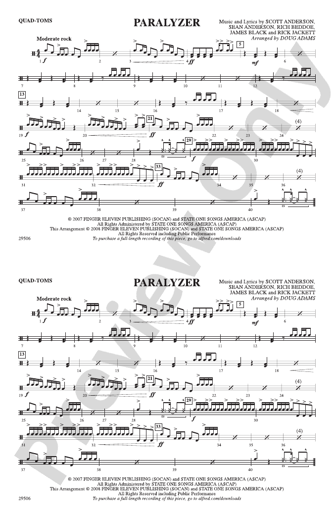 Paralyzer: Quad-Toms: Quad-Toms Part - Digital Sheet Music Download