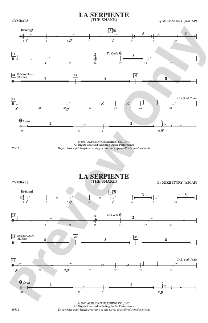 La Serpiente (The Snake): Cymbals: Cymbals Part - Digital Sheet Music ...