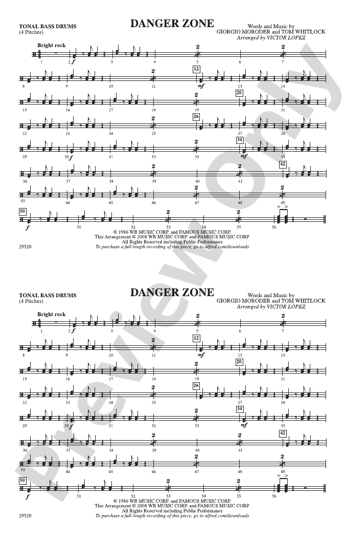 Danger Zone: Tonal Bass Drum: Tonal Bass Drum Part - Digital Sheet ...