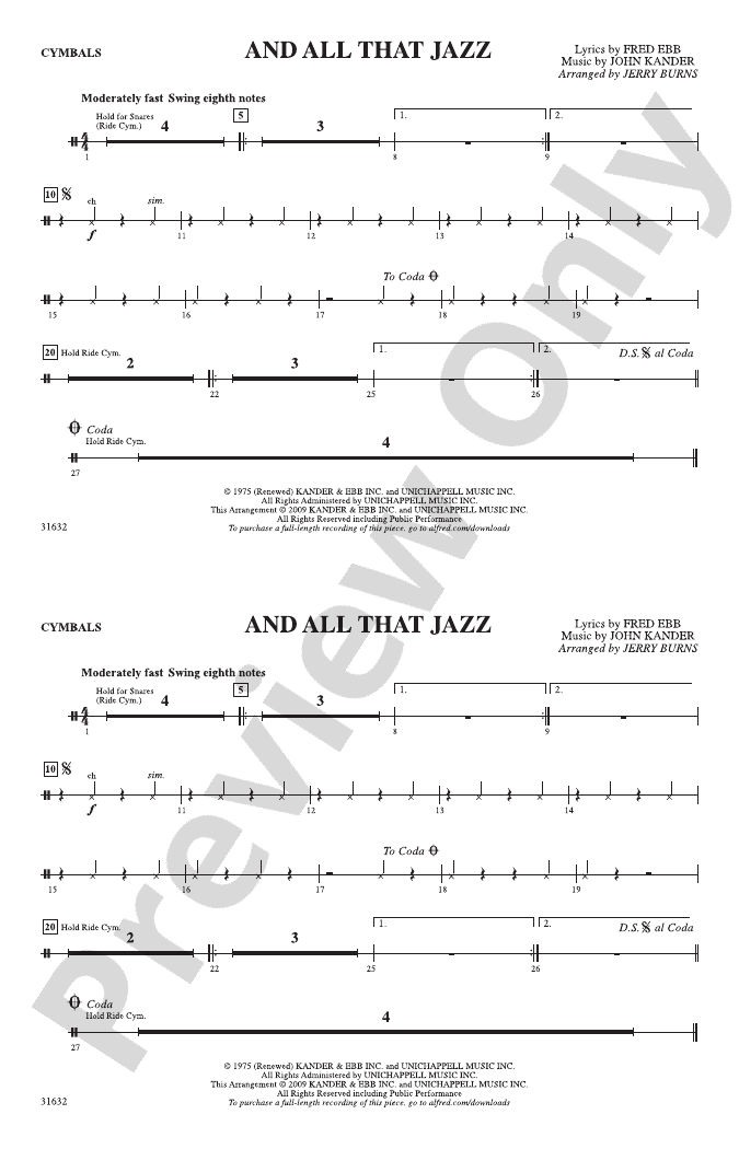 And All That Jazz (from Chicago): Cymbals: Cymbals Part - Digital Sheet ...