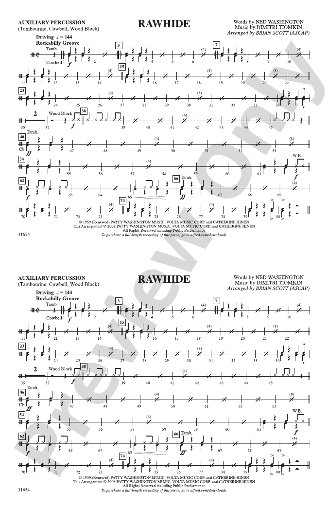 Rawhide: Auxiliary Percussion: Auxiliary Percussion Part - Digital Sheet Music Download