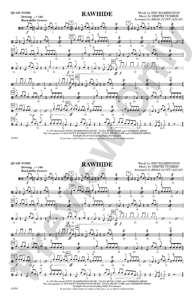 Rawhide: Quad-Toms: Quad-Toms Part - Digital Sheet Music Download