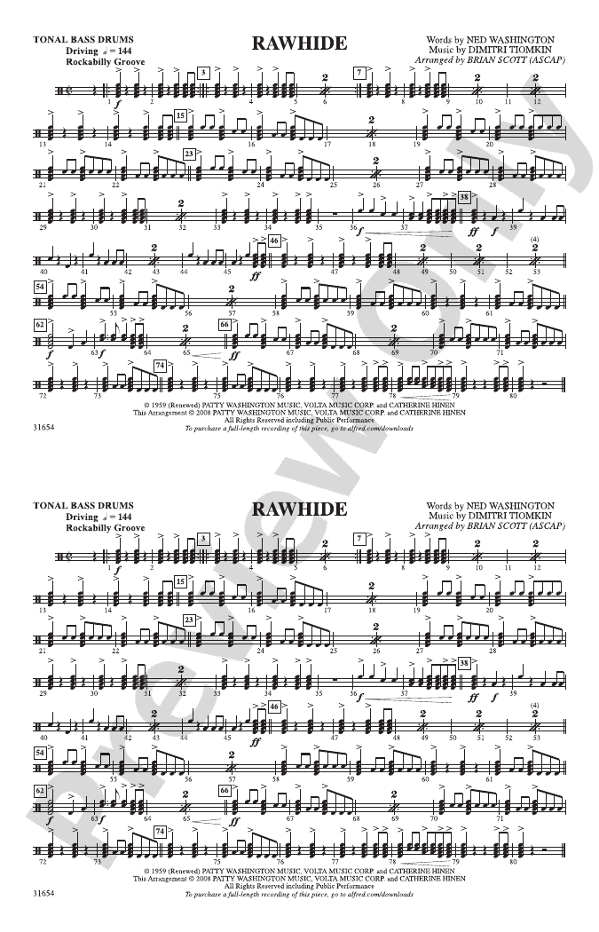 Rawhide: Tonal Bass Drum: Tonal Bass Drum Part - Digital Sheet Music Download