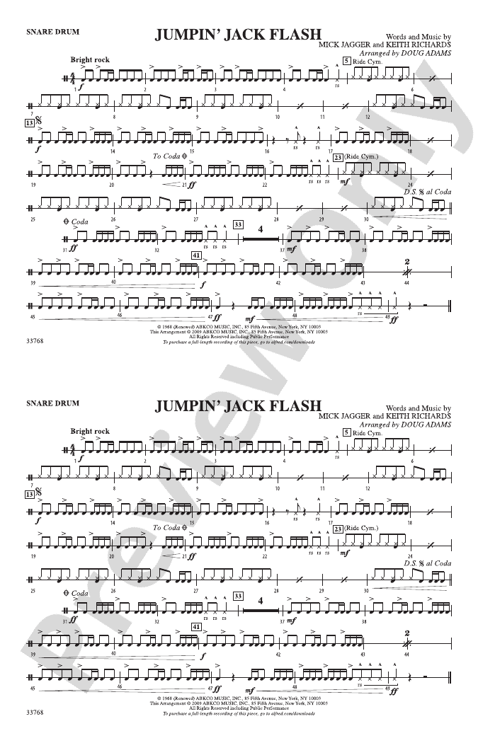 Jumpin' Jack Flash: Snare Drum: Snare Drum Part - Digital Sheet Music ...