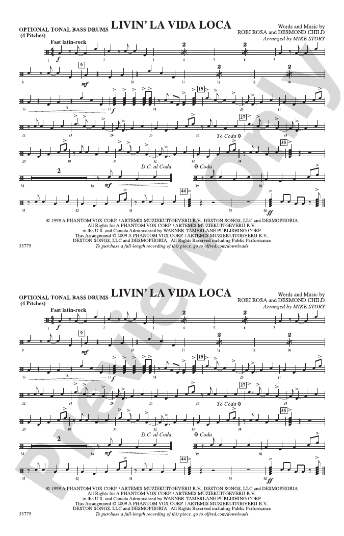 Livin' la Vida Loca: Tonal Bass Drum: Tonal Bass Drum Part - Digital ...