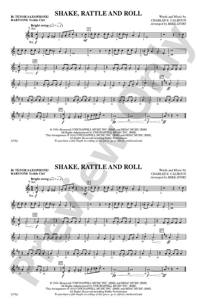Shake, Rattle and Roll: Bb Tenor Saxophone/Bartione Treble Clef: Bb ...