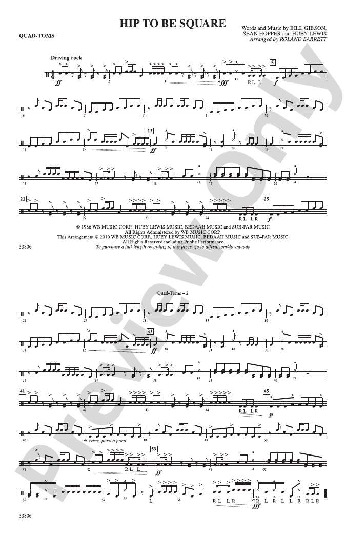 Hip to Be Square: Quad-Toms: Quad-Toms Part - Digital Sheet Music Download