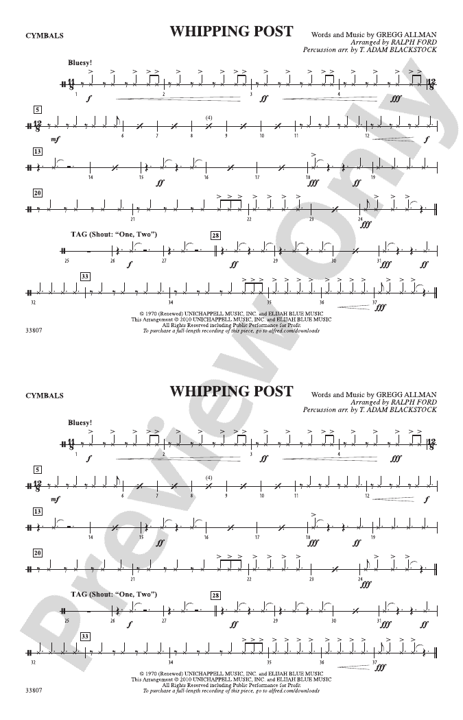 Whipping Post: Cymbals: Cymbals Part - Digital Sheet Music Download