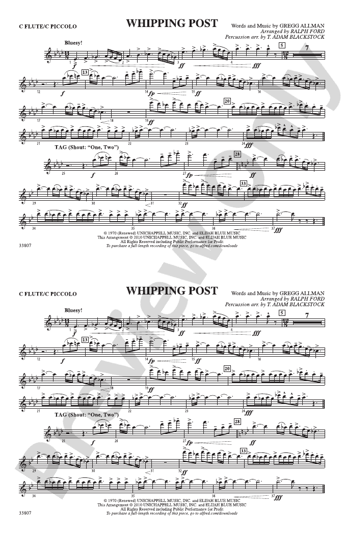Whipping Post: Flute: Flute Part - Digital Sheet Music Download