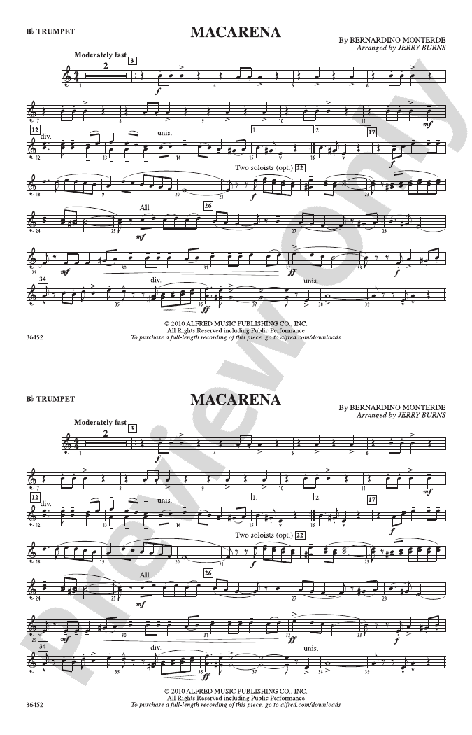 Macarena: 1st B-flat Trumpet: 1st B-flat Trumpet Part - Digital Sheet ...