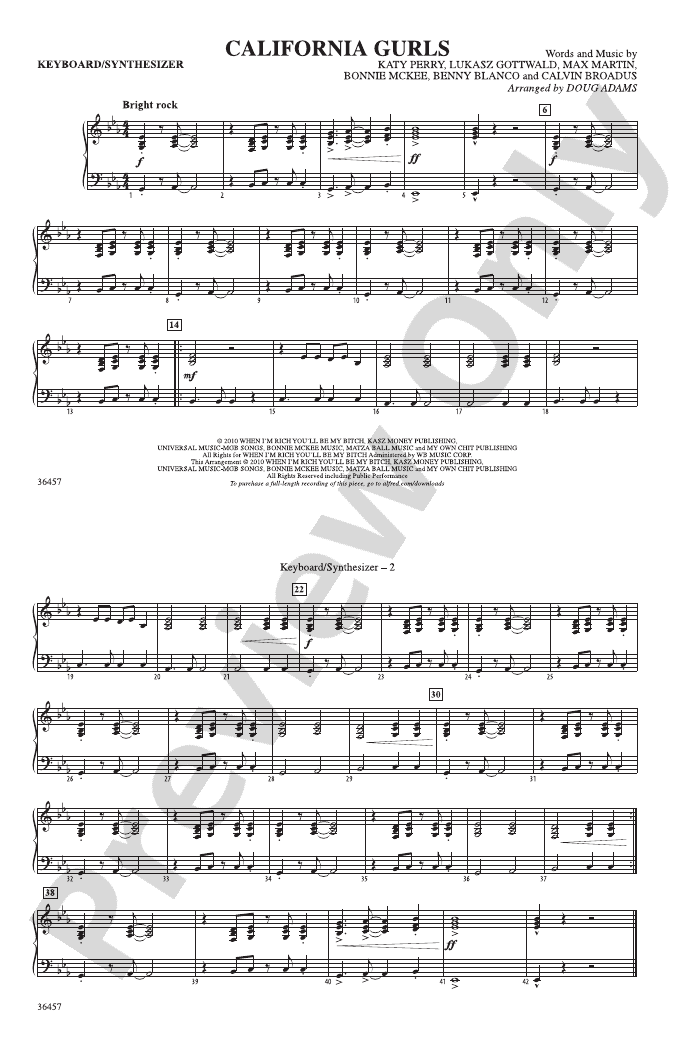 California Gurls: Keyboard/Synthesizer: Keyboard/Synthesizer Part ...