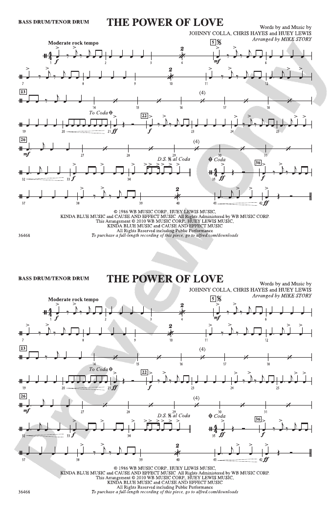 The Power of Love: Bass Drum/Tenor Drum: Bass Drum/Tenor Drum Part ...