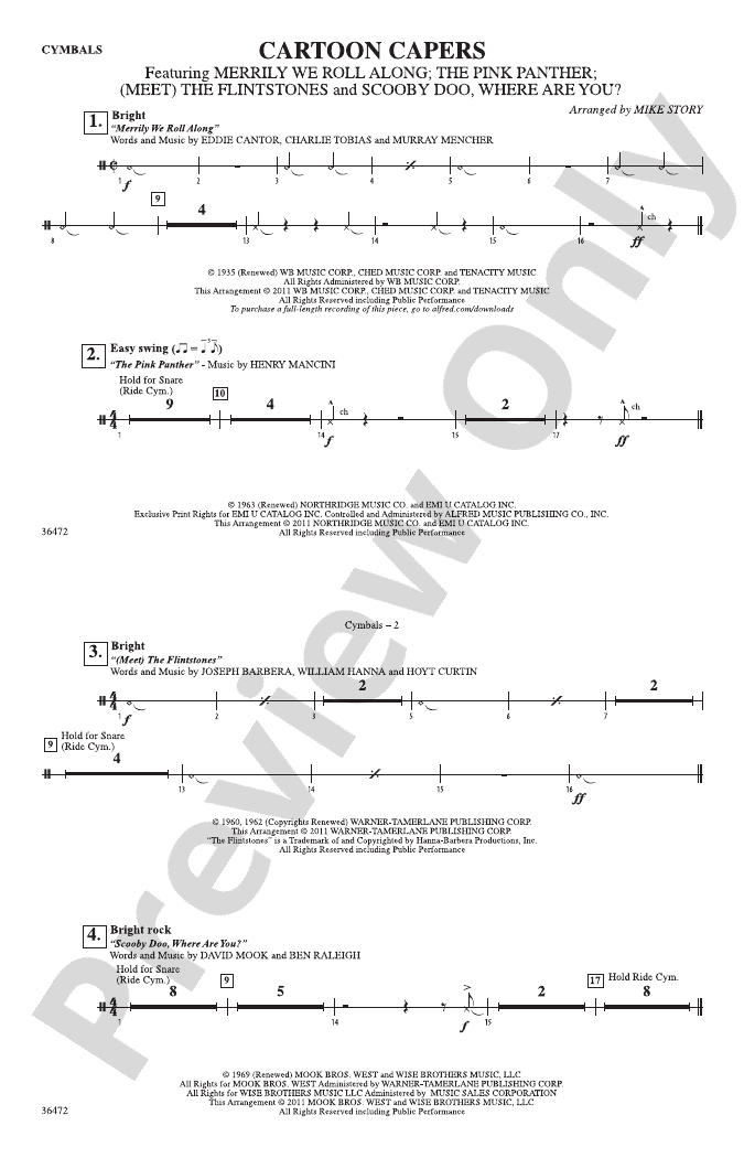 Cartoon Capers: Cymbals: Cymbals Part - Digital Sheet Music Download