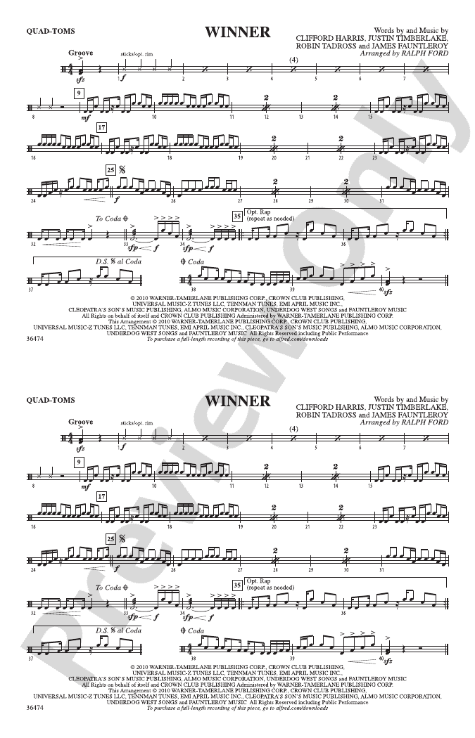 Winner: Quad-Toms: Quad-Toms Part - Digital Sheet Music Download