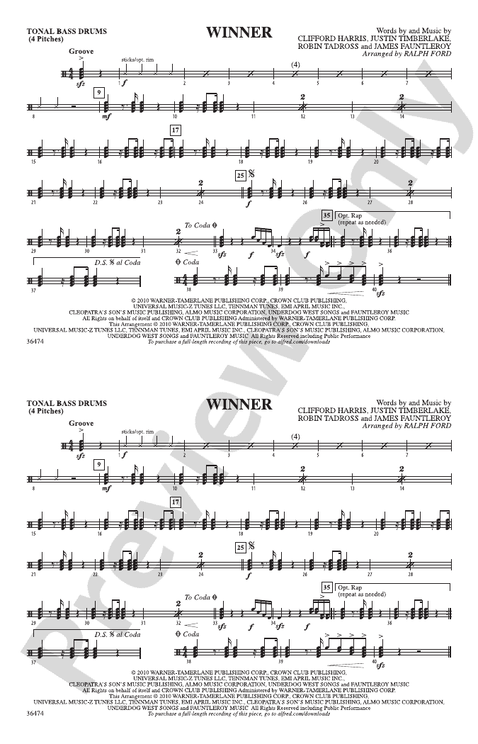 Winner: Tonal Bass Drum: Tonal Bass Drum Part - Digital Sheet Music ...