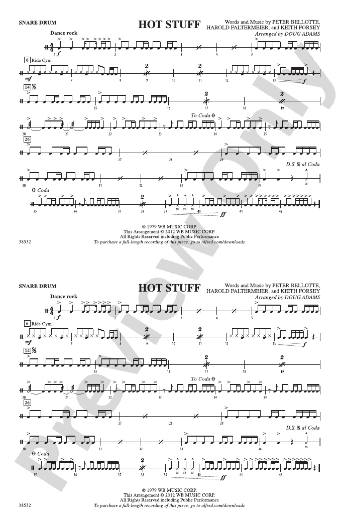 Hot Stuff: Snare Drum: Snare Drum Part - Digital Sheet Music Download