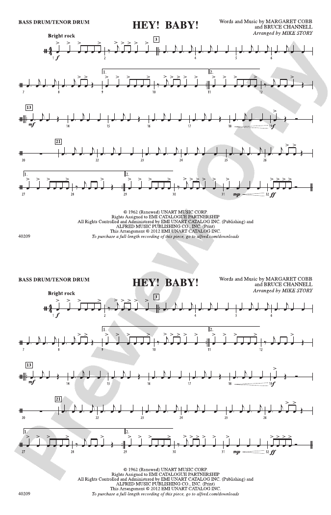 Hey! Baby! (from Dirty Dancing): Bass Drum/Tenor Drum: Bass Drum/Tenor ...