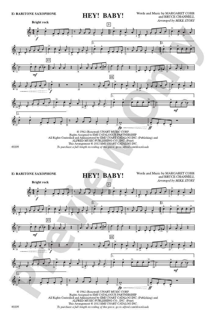 Hey! Baby! (from Dirty Dancing): E-flat Baritone Saxophone: E-flat ...