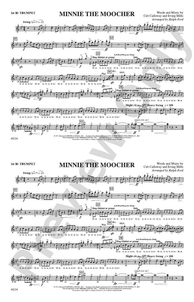 Minnie the Moocher: 1st B-flat Trumpet: 1st B-flat Trumpet Part ...