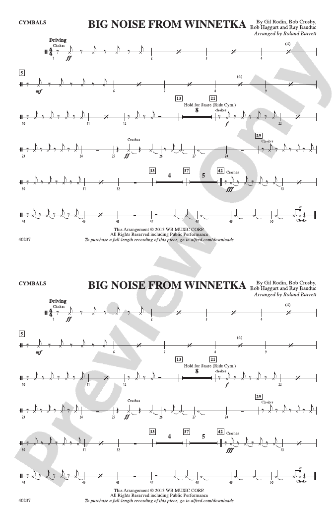 Big Noise from Winnetka: Cymbals: Cymbals Part - Digital Sheet Music ...